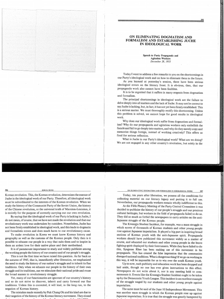 Kim Il Sung On Eliminating Dogmatism and Formalism | PDF