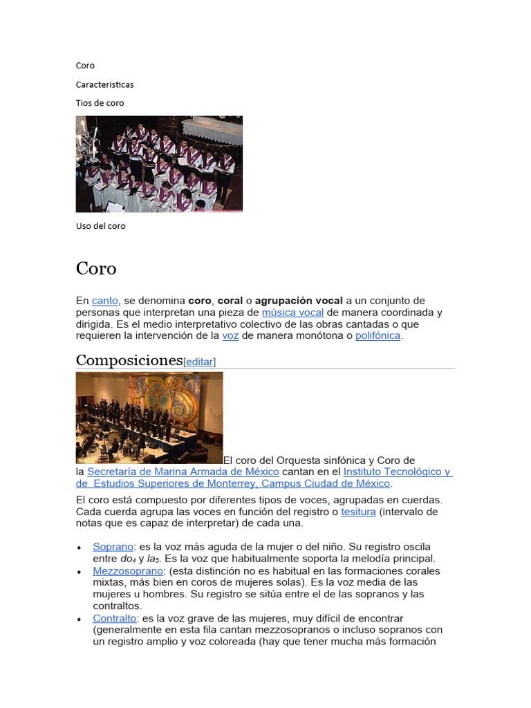 Características y Tipos de Coros | PDF | Coro | Canto
