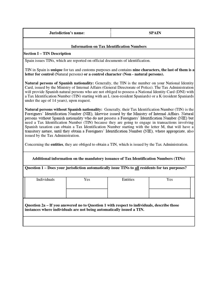 Spain TIN | PDF | Identity Document | Justice