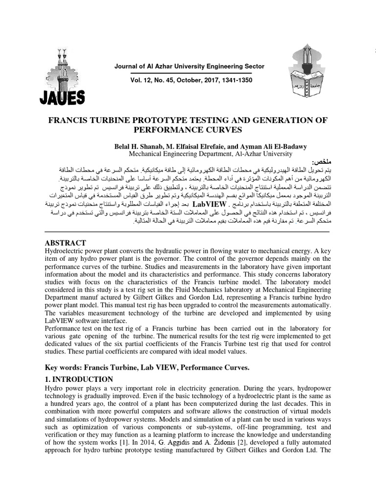 AUEJ Volume 12 Issue 45 Pages 1341-1350 | PDF | Equations | Hydropower AUEJ Volume 12 Issue 45 Pages 1341-1350 | PDF | Equations | Hydropower