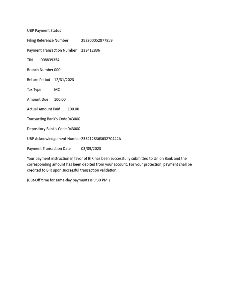 UBP BIR Payment Confirmation | PDF | Finance & Money Management