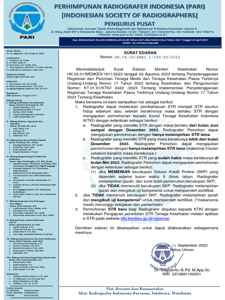 SURAT EDARAN PP PARI TENTANG UU 17-2023 | PDF