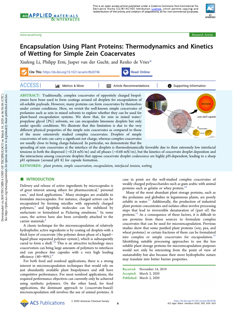 Xiufeng Li, 2020. Encapsulation Using Plant Proteins Thermodynamics and ... Xiufeng Li, 2020. Encapsulation Using Plant Proteins Thermodynamics and ...