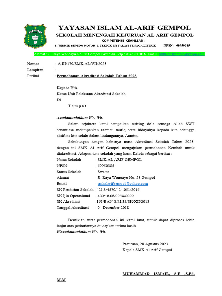 Surat Ajuan Akreditasi | PDF