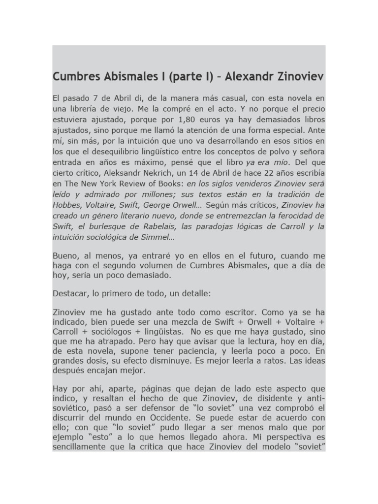 Cumbres Abismales A. Zinoviev | PDF | Ideologías | Libertad