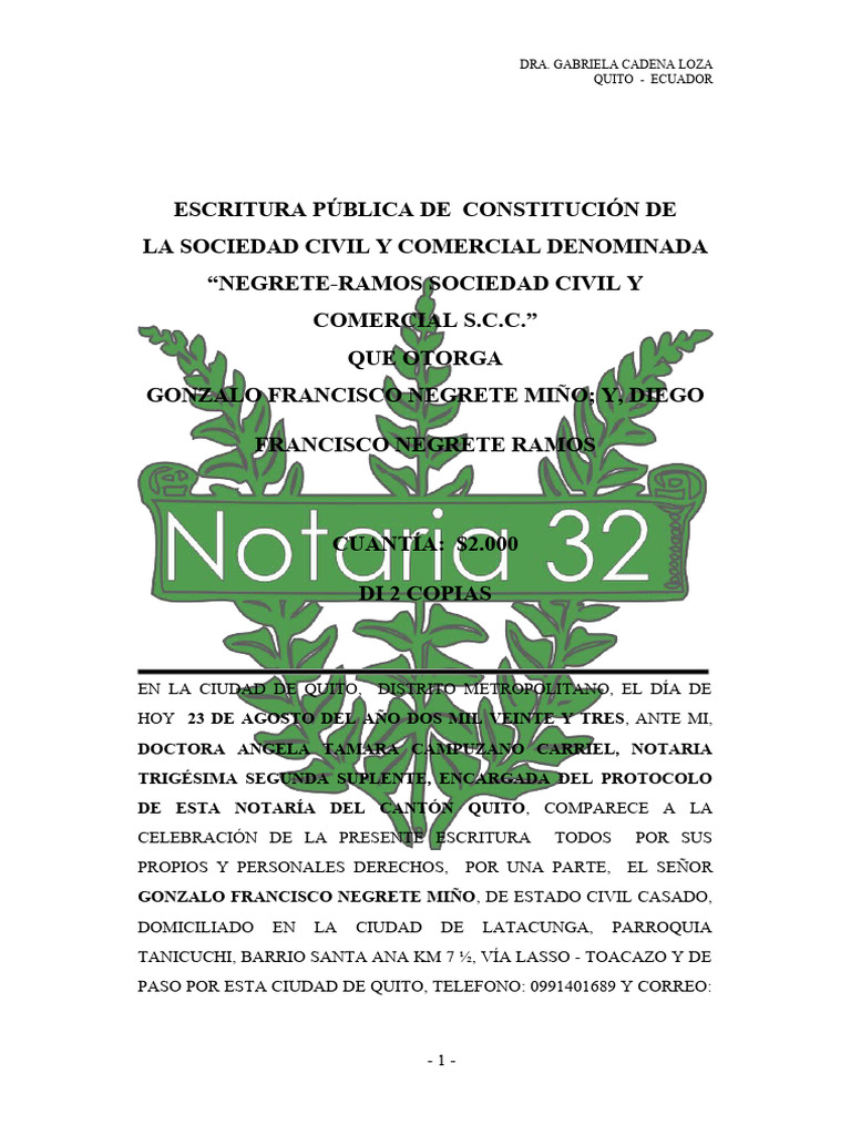 Sociedad SC Negrete-Ramos | PDF | Ecuador | Sociedad de responsabilidad ...
