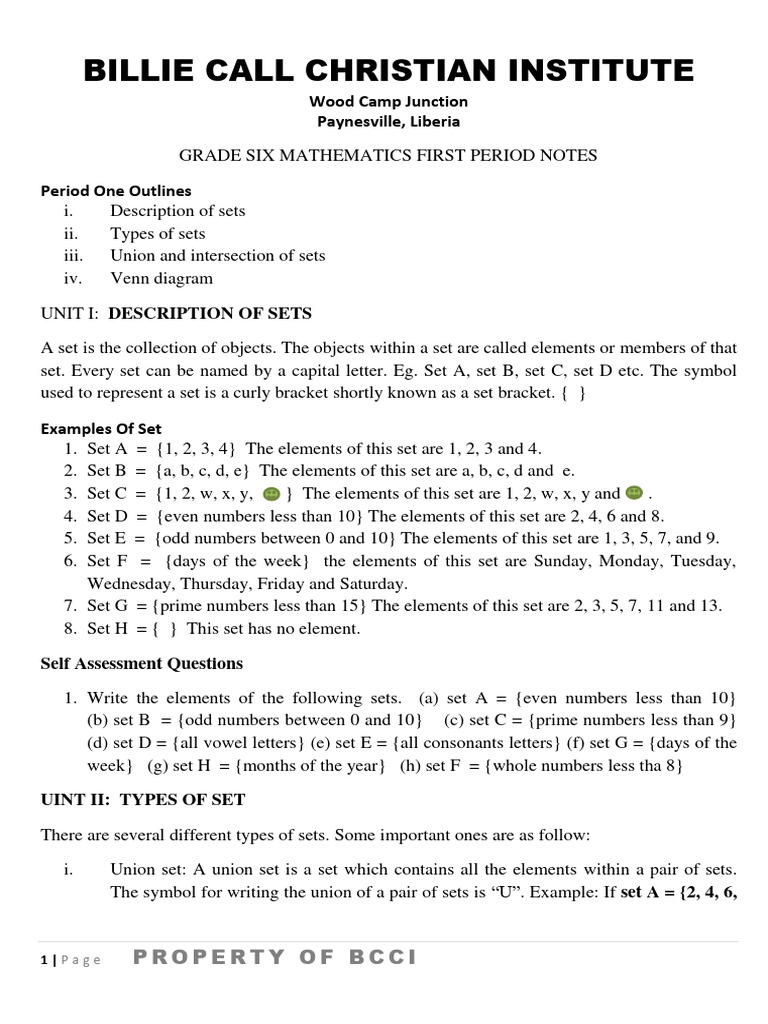 GR-6 MATHS First Period Notes | PDF | Set (Mathematics) | Mathematics