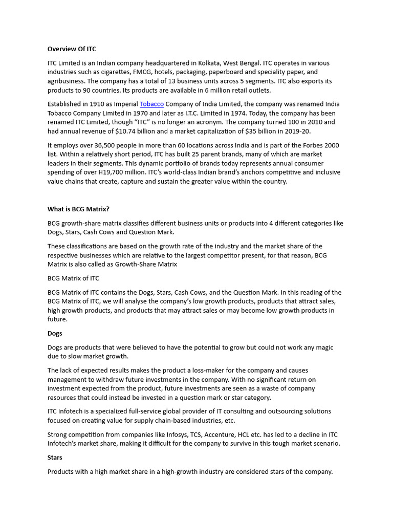 Overview of ITC | PDF | Economies | Business