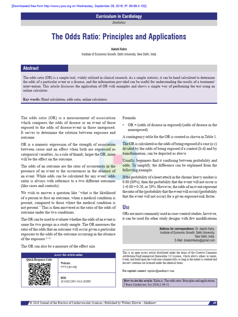 The Odds Ratio Principles and Applications | PDF | Odds | Odds Ratio