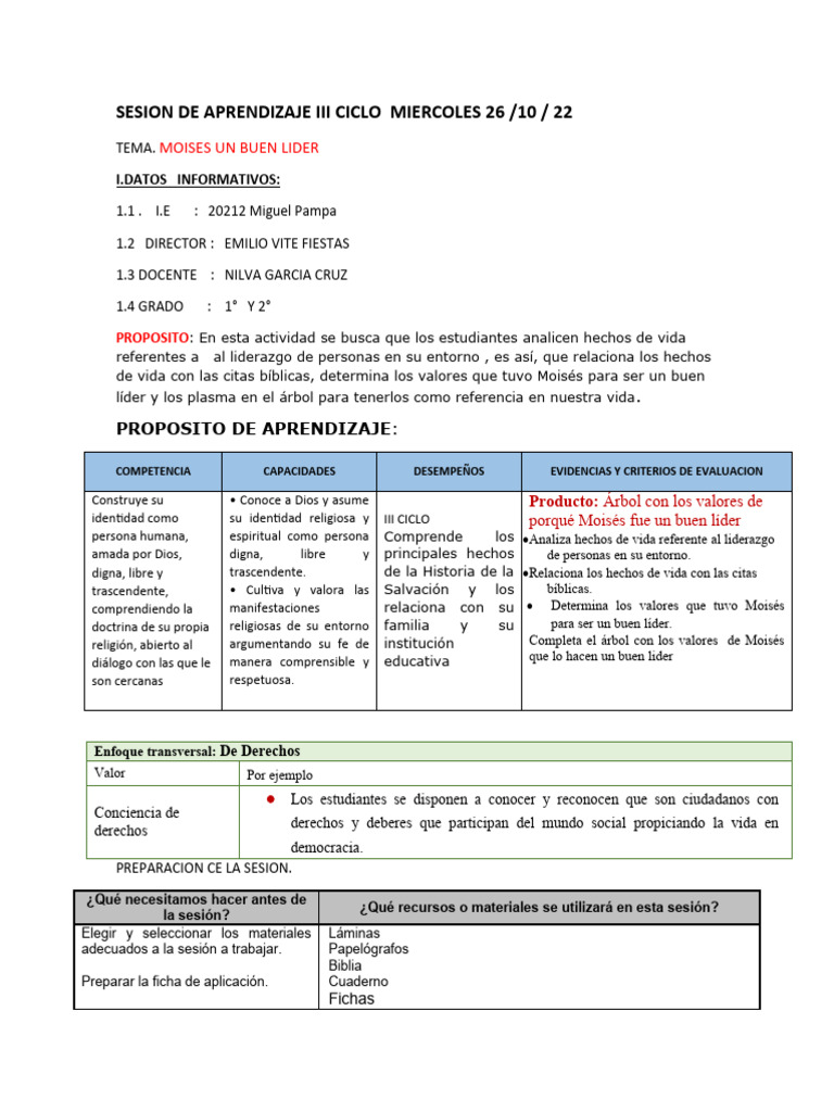Sesion de Religion IIIciclo Moises | PDF | Moisés | Libro del éxodo