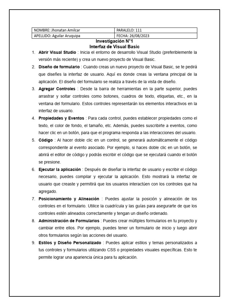 Guía de Interfaz en Visual Basic | PDF | Interfaz de usuario | Programación