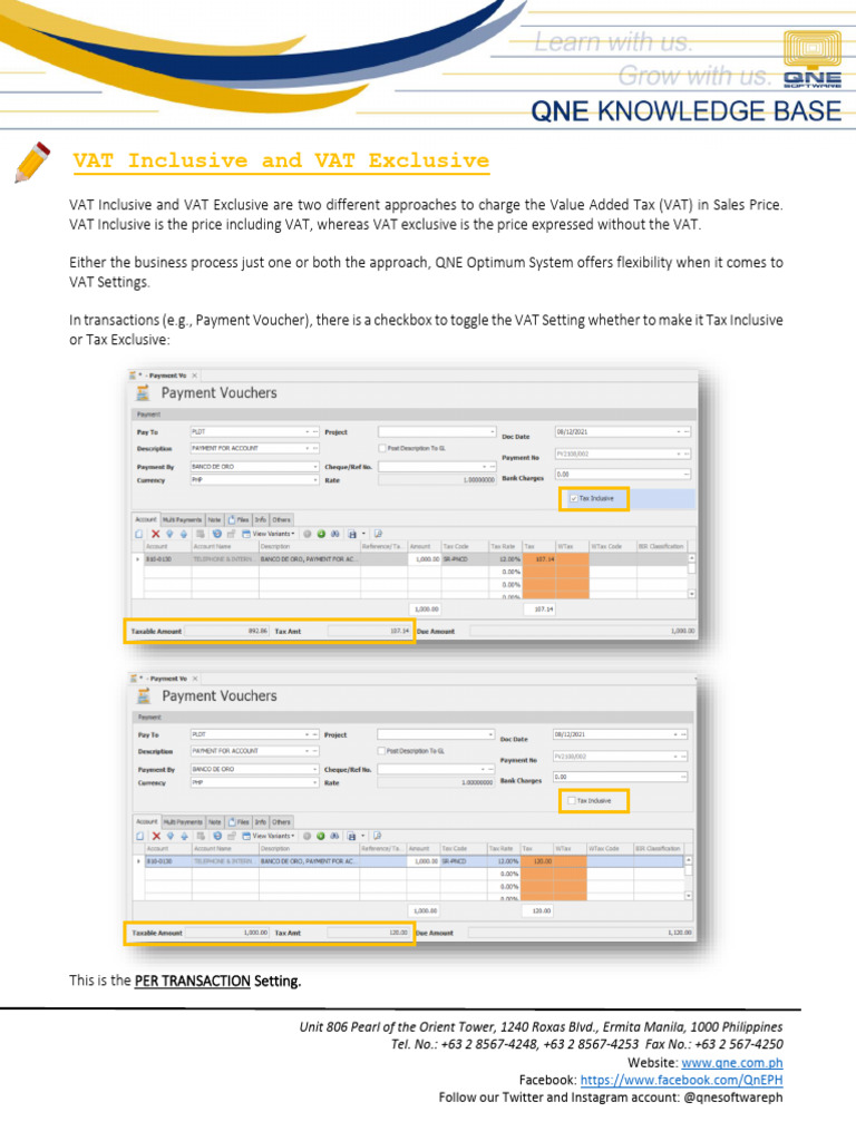 VAT Inclusive and VAT Exclusive | PDF