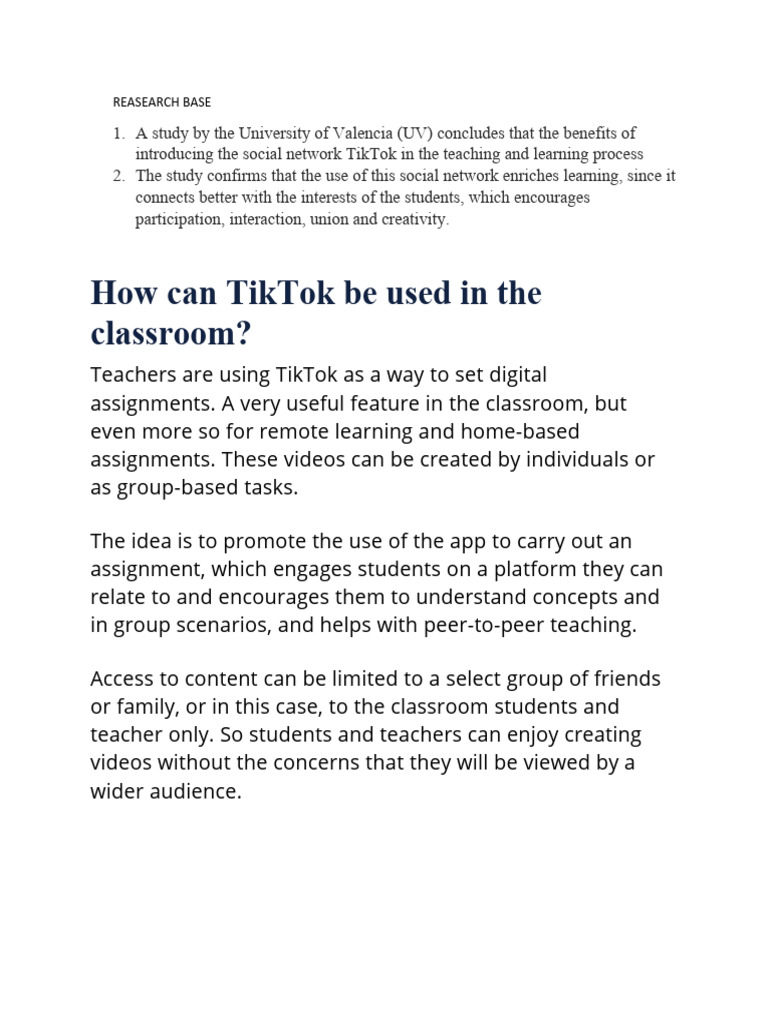 Pros of Tiktok | PDF | Teachers | Learning