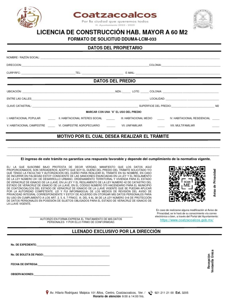 Formato 033 - Licencia de Construcción Mayor 60 m2 - Dduma - 033 | PDF ...