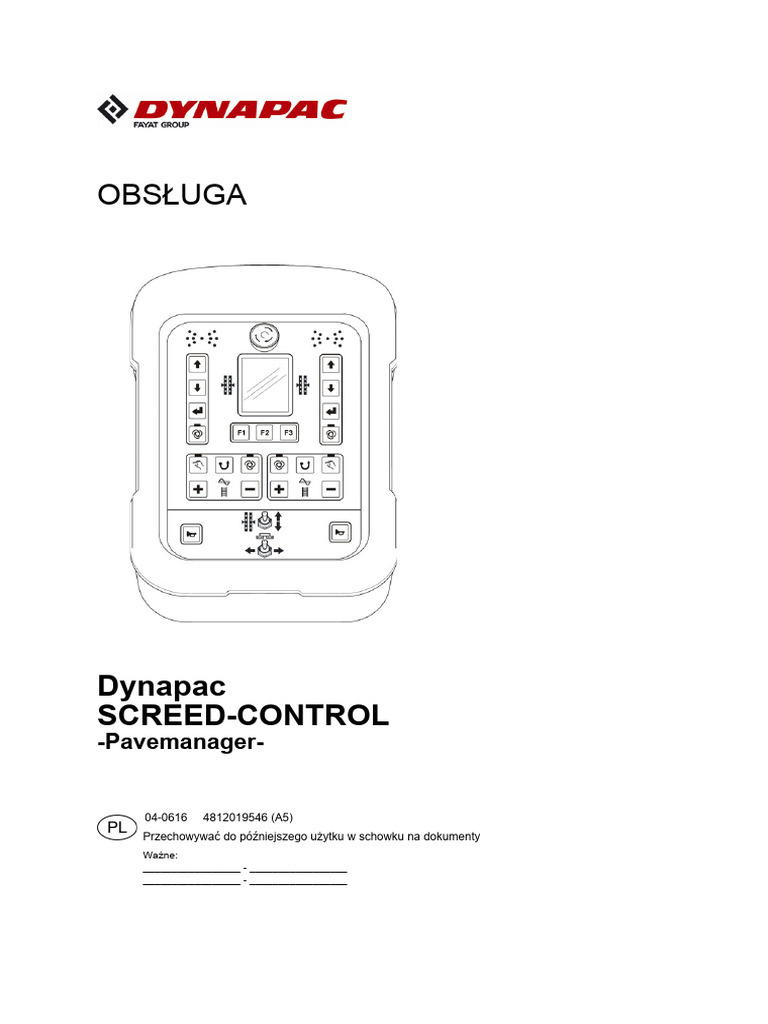 Obsługa: Dynapac Screed-Control | PDF