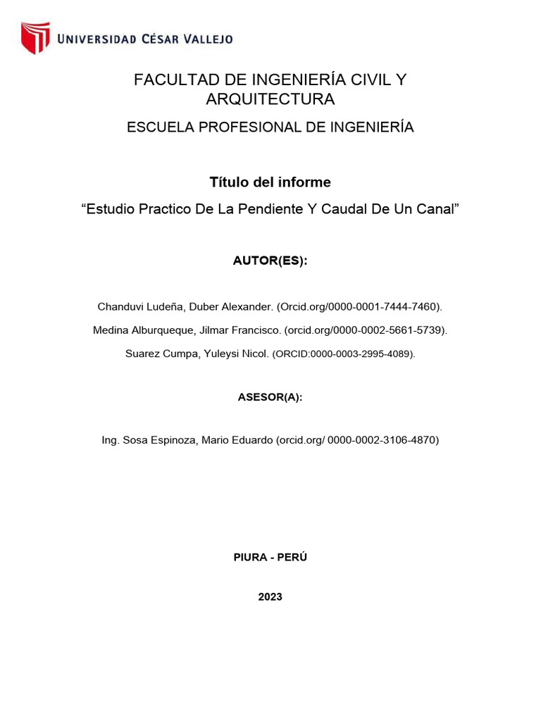 Informe de Canales - Mecanica de Fluidos | PDF | Alcantarillado | Canal