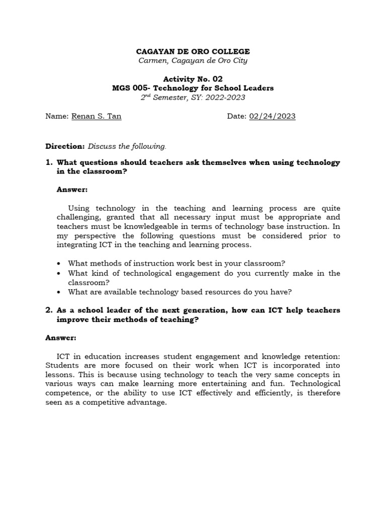 Activity Ii-Answer | PDF | Educational Technology | Teachers