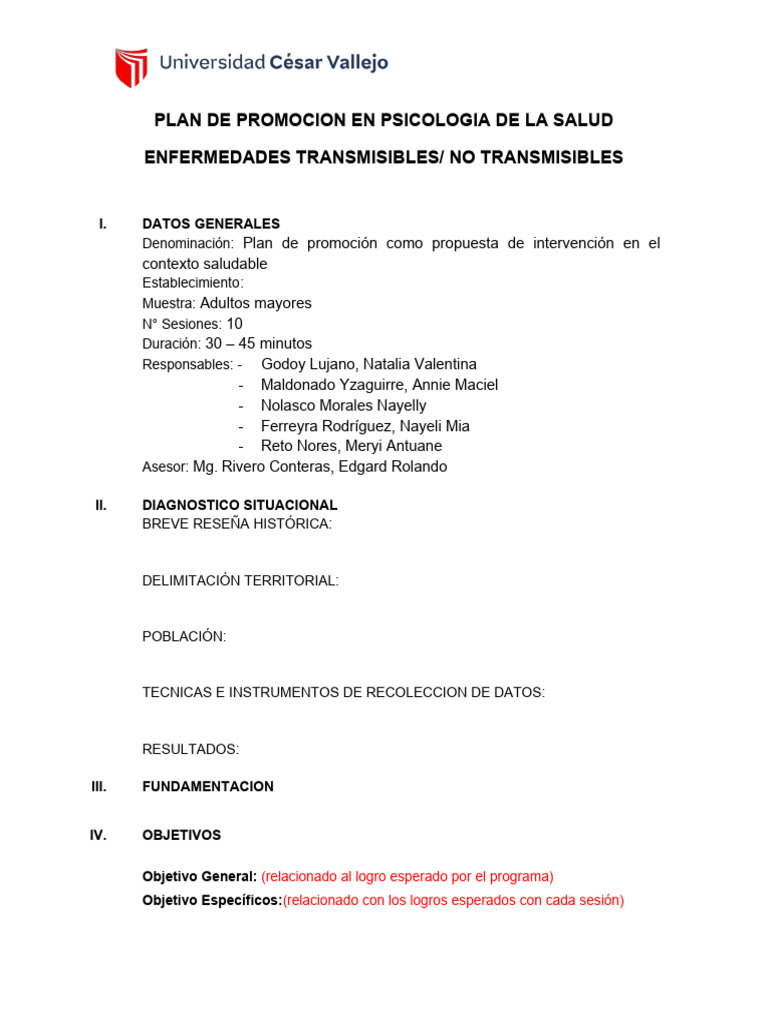 Modelo Plan de Promocion en Salud | PDF