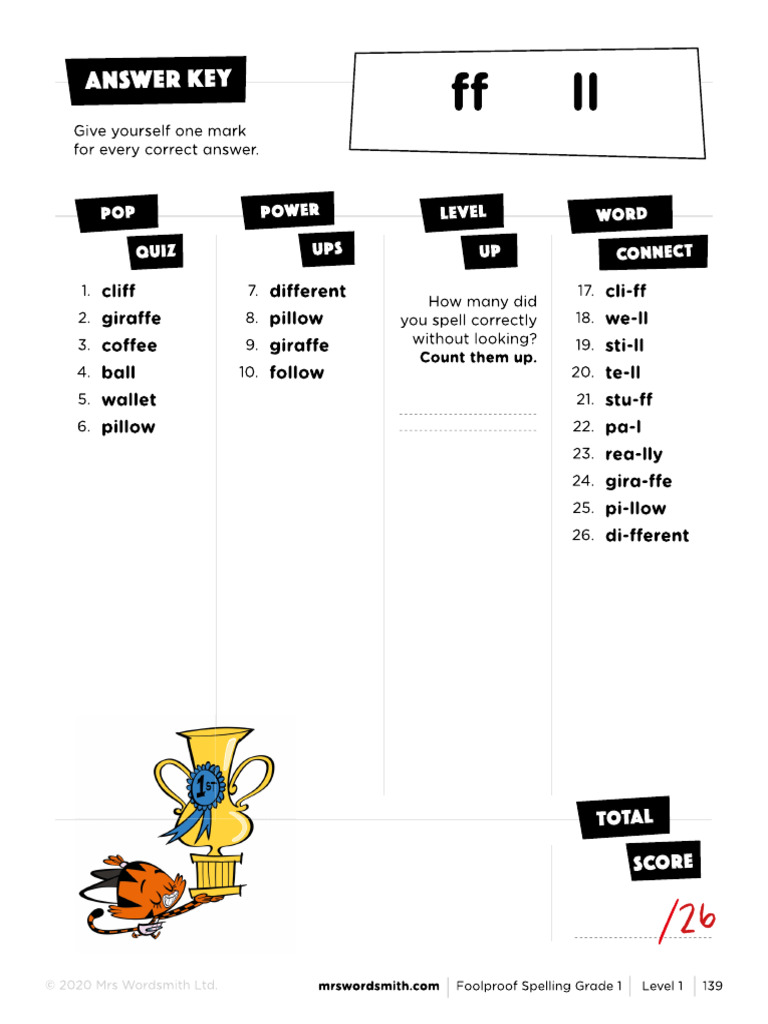 Foolproof Spelling - Targeted Practice - Grade 1 - Answer Sheets | PDF