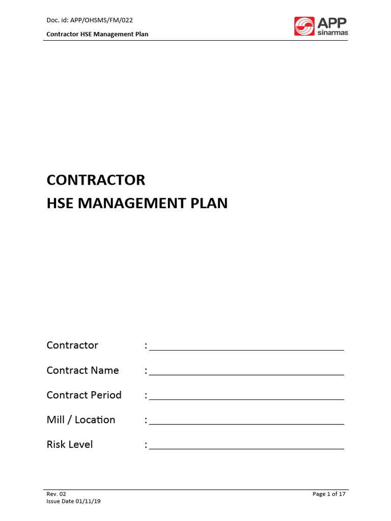 APP - OHSMS - FM - 022 CHSE Management Plan Rev 02 | PDF
