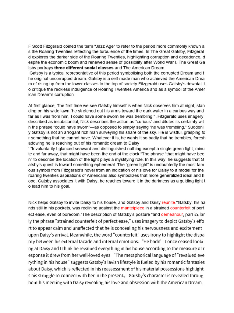 Eva WU The Great Gatsbt Transcript | PDF | The Great Gatsby | F. Scott Fitzgerald