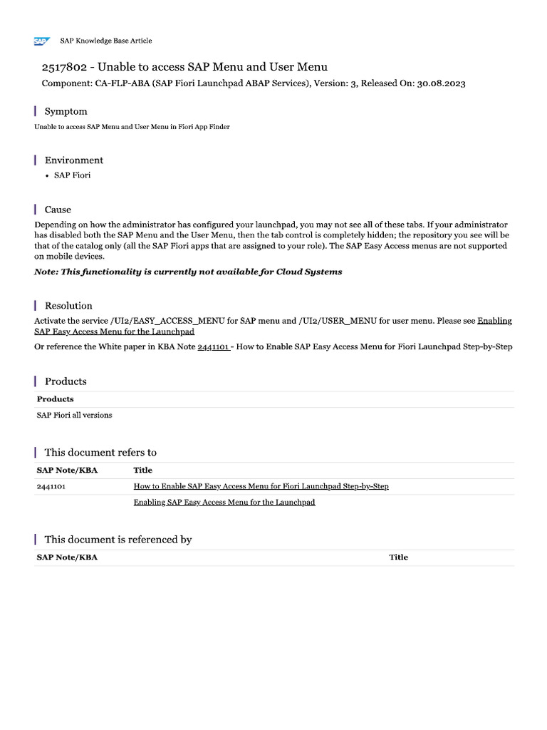 Unable To Access Sap Menu And User Menu Pdf