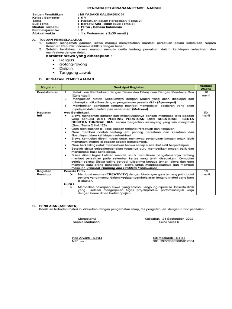 RPP SUPERVISI FIX Tema 2 SUbtema 3 Pemb.3 Kelas 6 | PDF | Karier & Perkembangan