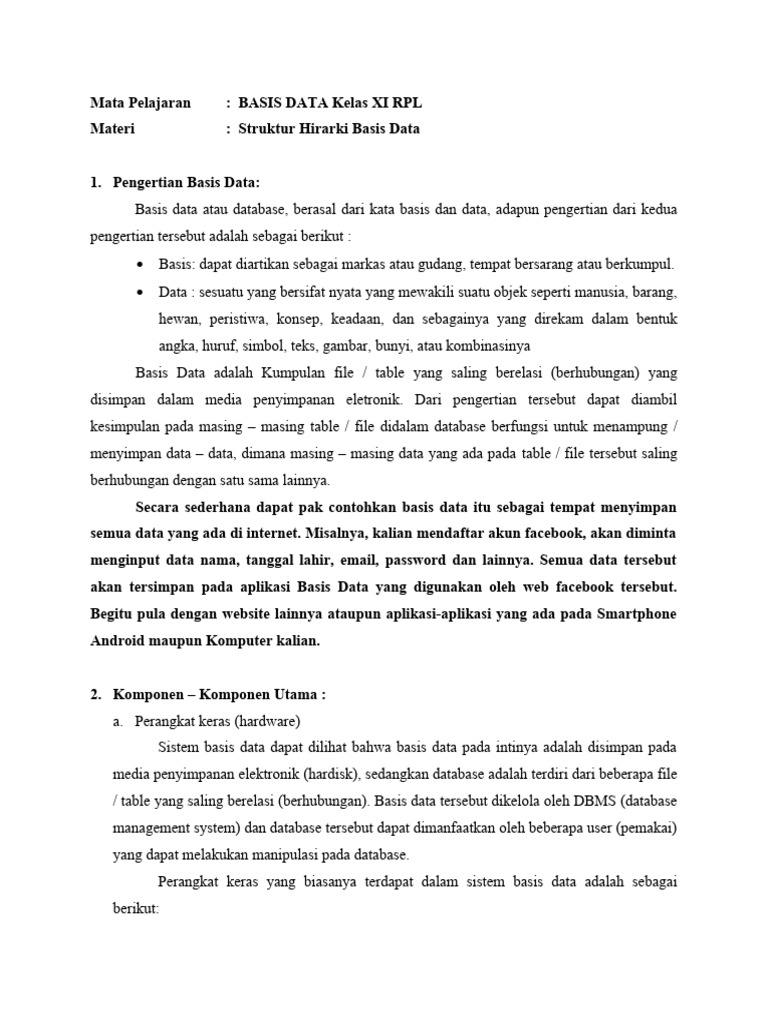 Struktur Hirarki Basis Data Kelas XI | PDF