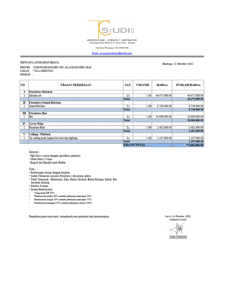 Rab Kitchen Villa Kedungu | PDF