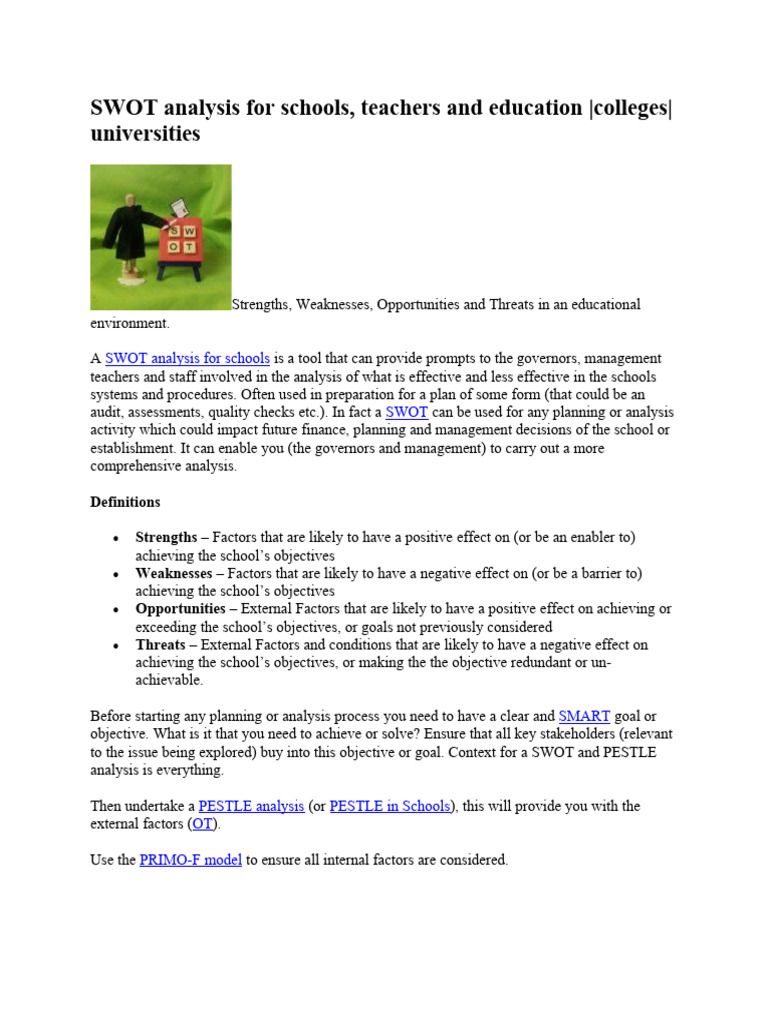 SWOT For Education | Download Free PDF | Swot Analysis | Business