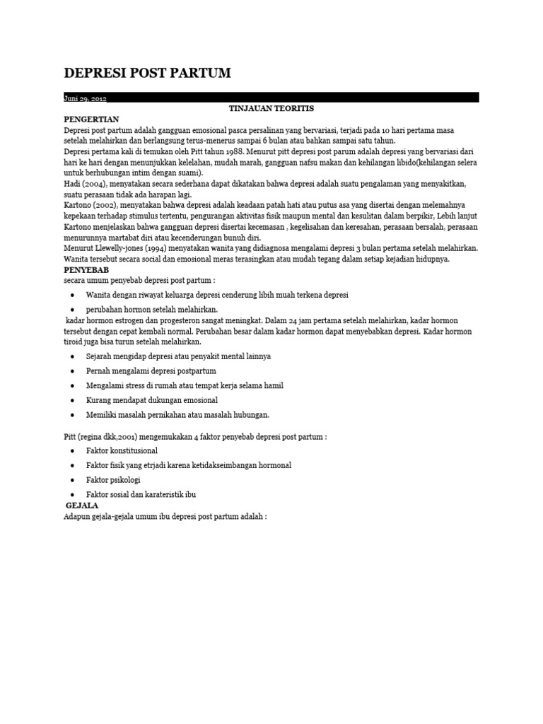 Depresi Post Partum | PDF | Pengembangan Diri | Kesehatan Holistik