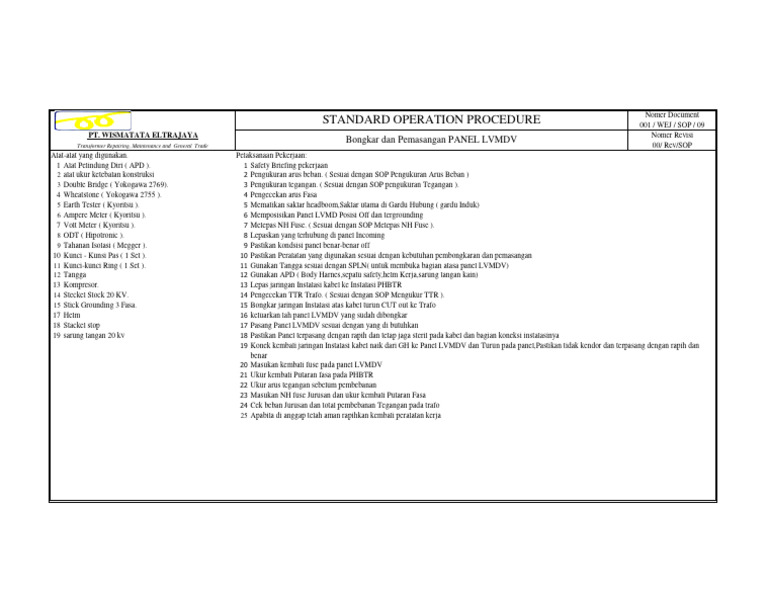 SOP Panel LVMDV | PDF