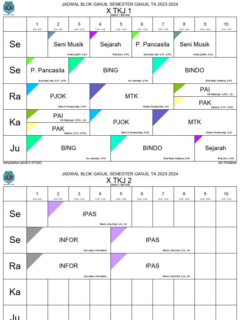 Jadwal Kelas Minggu Ganjil Tp 2023 2024 Semester Ganjil Rev1a Pdf Languages Of Southeast Asia