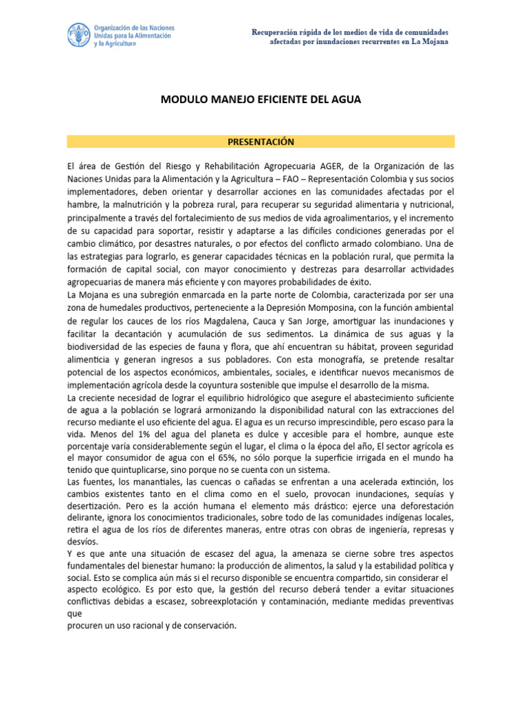 Modulo Manejo Eficiente Del Agua | Descargar gratis PDF | Agua | Riego