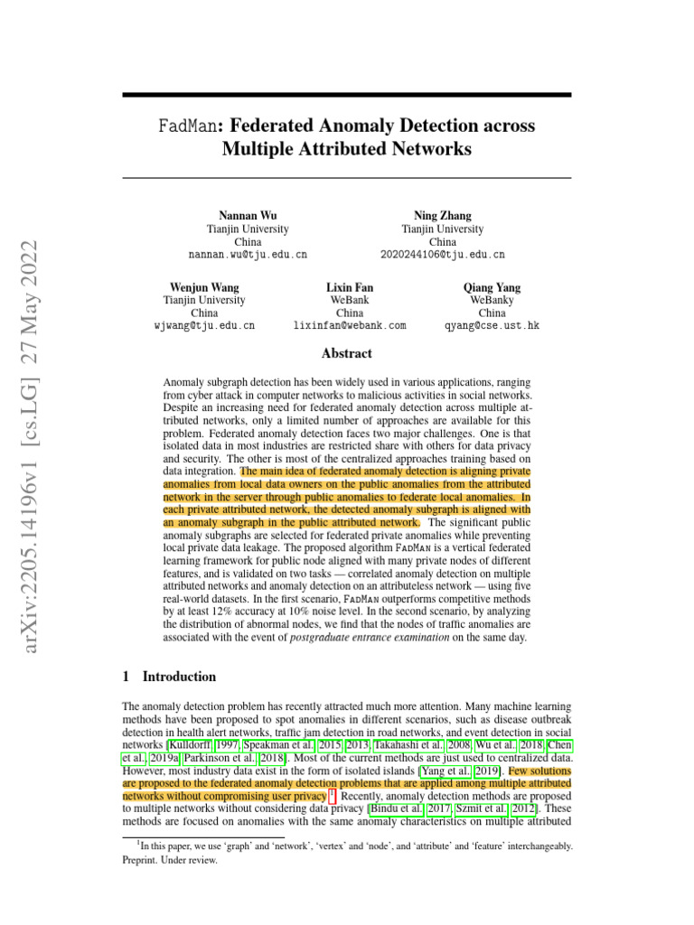 FadMan Federated Anomaly Detection Across Multipl | PDF | Mathematical Optimization ...