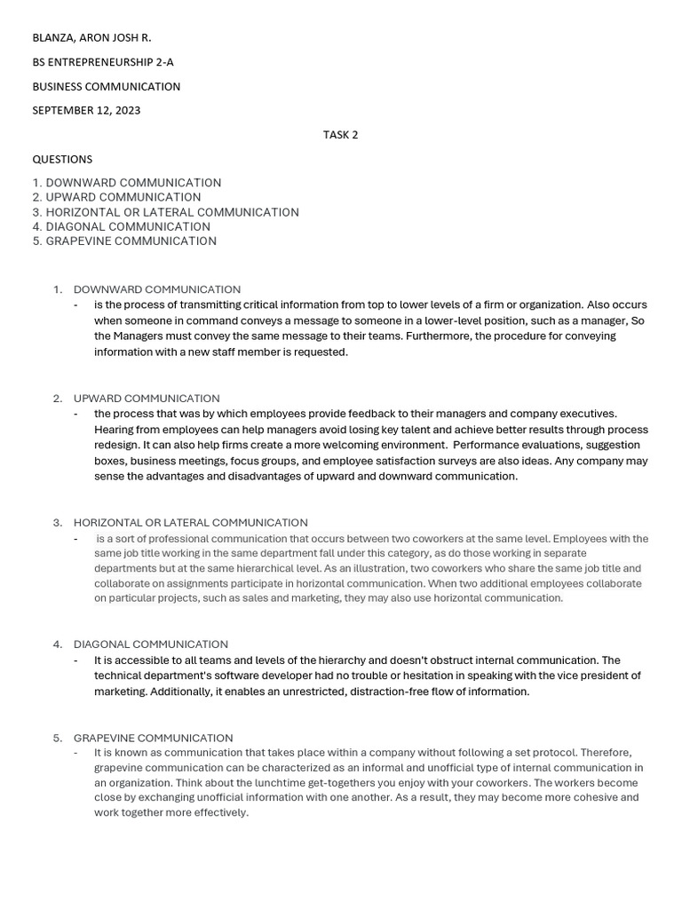 Blanza Task 2 | PDF | Communication | Hierarchy