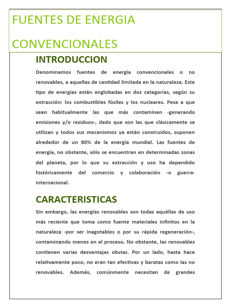 Fuentes de Energía Convencionales y Renovables | PDF | Energía ...