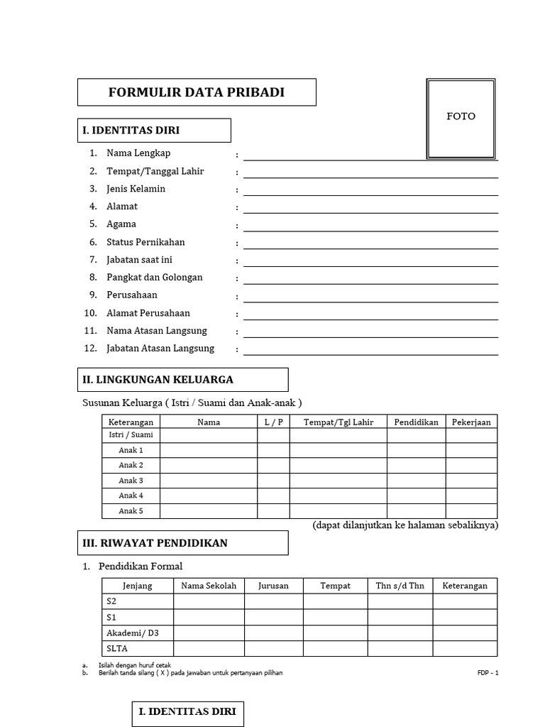 Formulir Daftar Riwayat Hidup | PDF