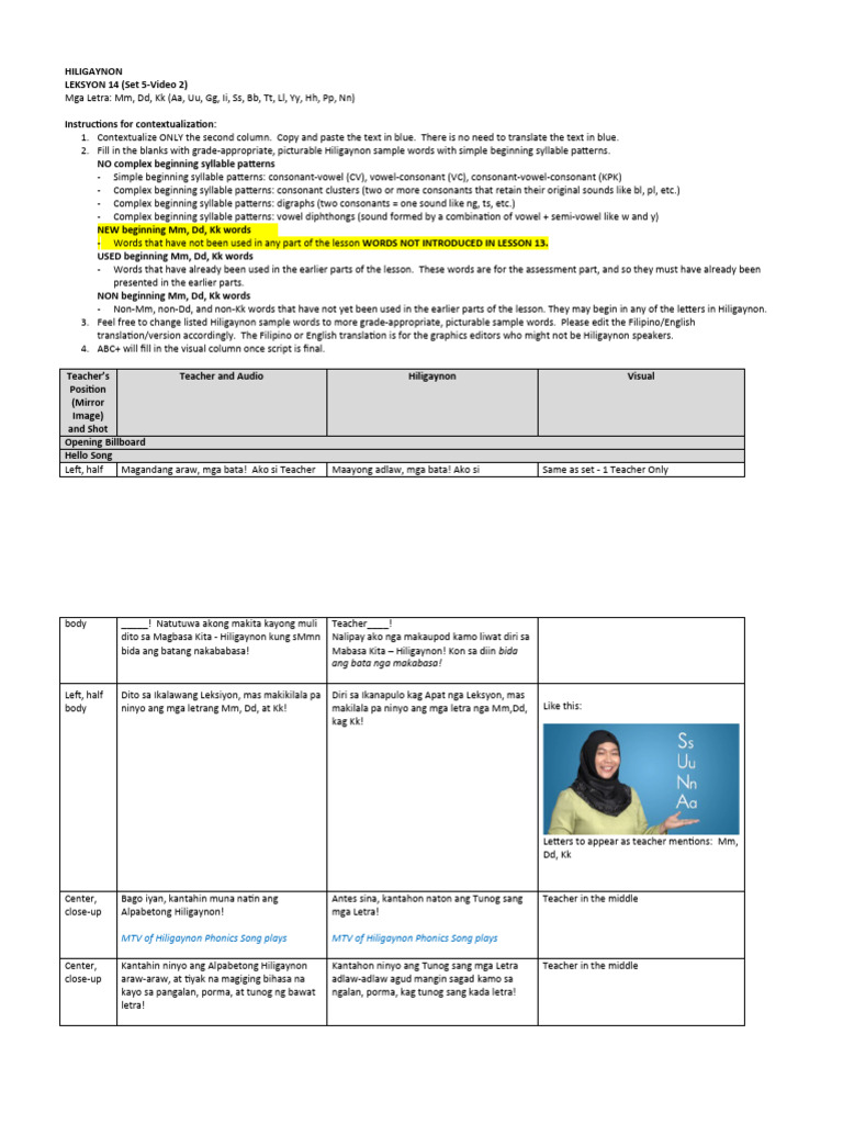 BRP Hiligaynon Script S5-L14 QAEd With VG | PDF | Syllable | Consonant