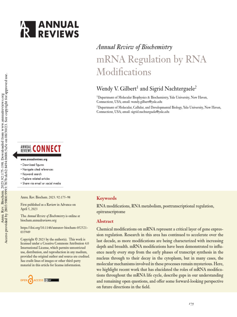 mRNA Regulation by RNA Modifications - Gilbert, W. V. Nachtergaele, S ...