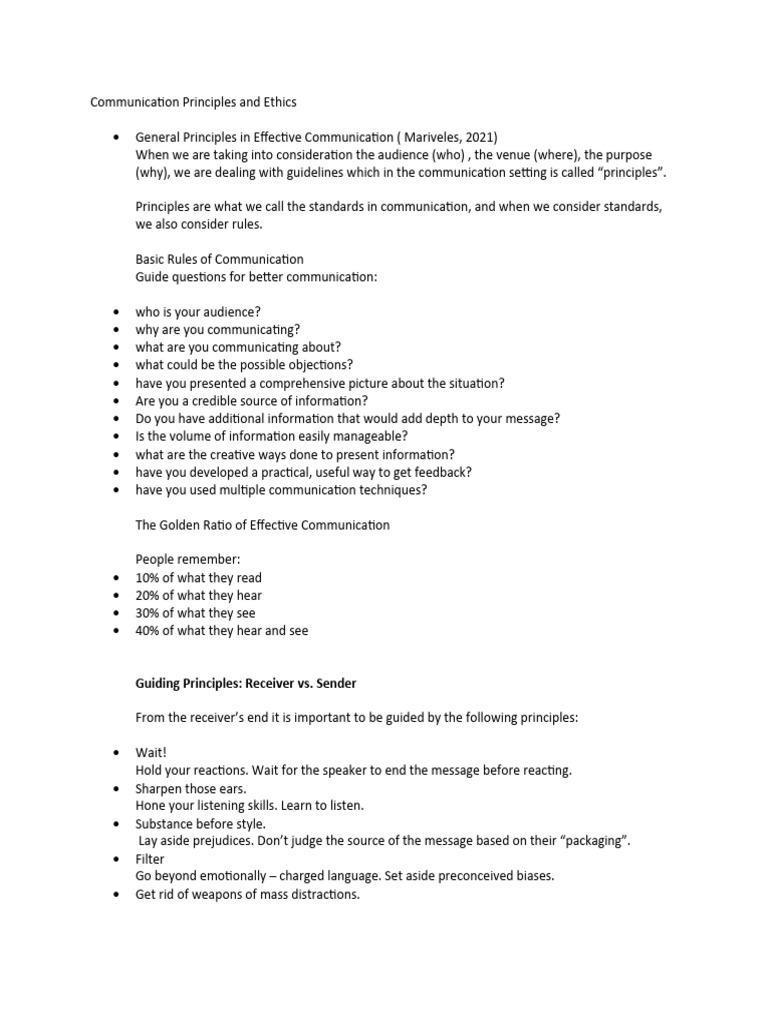 Communication Principles And Ethics Pdf Communication Nonverbal