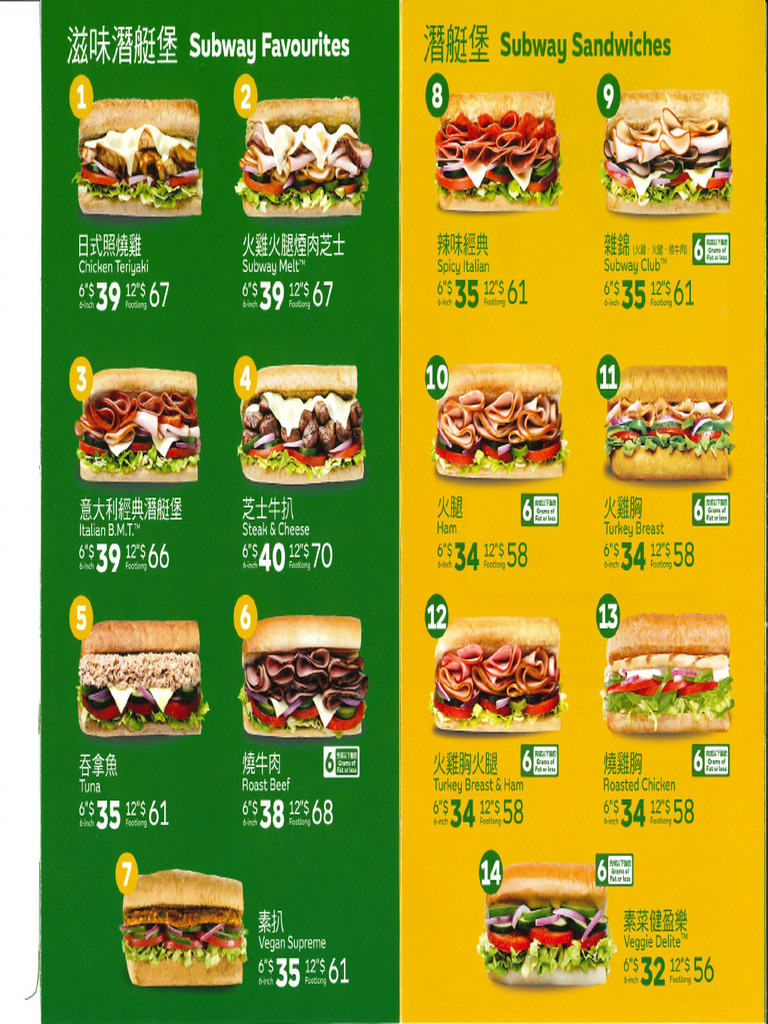 Subway Menu - 2022-Aug | PDF