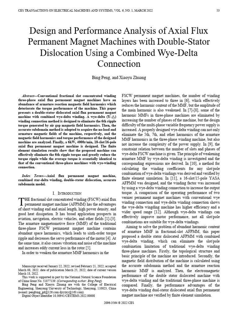 Design And Performance Analysis Of Axial Flux Permanent Magnet Machines With Double Stator
