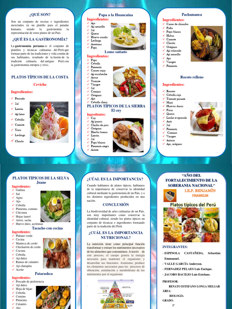 TRÍPTICO PLATOS TÍPICOS (1) | PDF | Alimentos | Cocina occidental