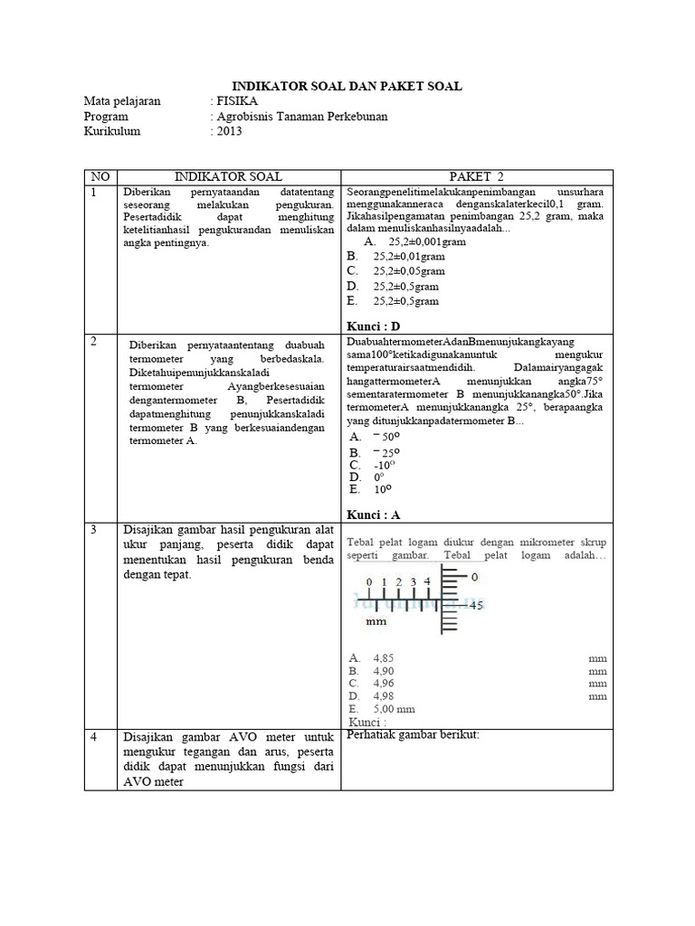 Indikator Soal Dan Paket Soal | PDF