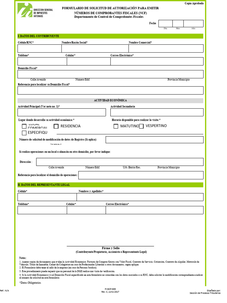 1.4 FI-GCF-009-Formulario Solicitud de Autorización Para Emitir NCF (2 ...