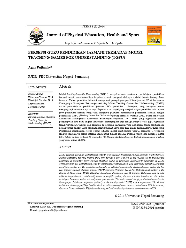 Model Pembelajaran Teaching Games For Understanding (Tgfu) Penjas | PDF