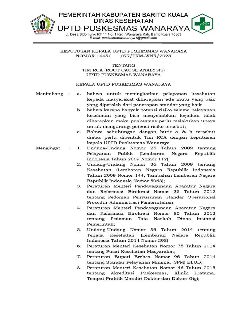 Tim RCA Puskesmas Wanaraya 2023 | PDF | Pengembangan Diri