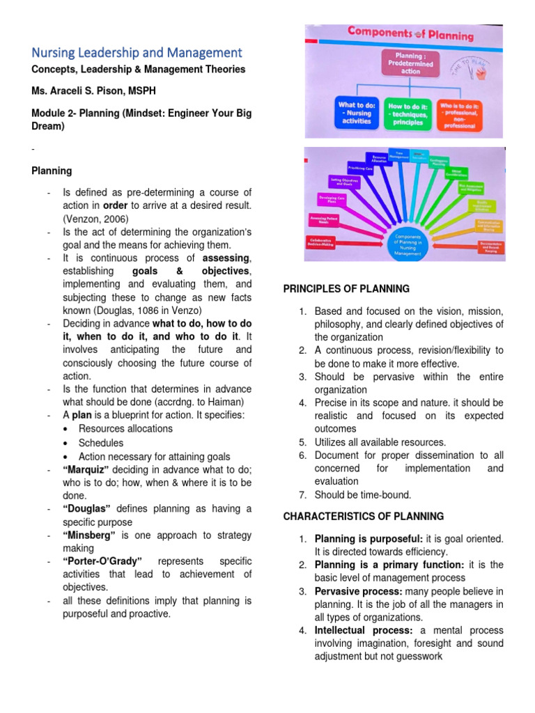 NCM 119 Leadership and Management Week 3 | PDF | Strategic Planning | Goal