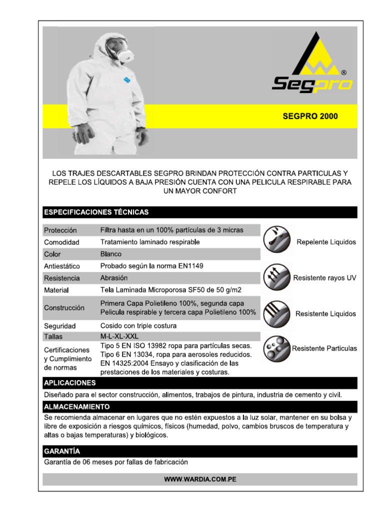 Ficha Tecnica Traje Descartable Segpro | PDF